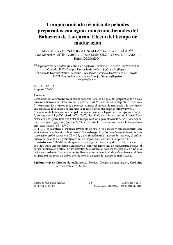 (PDF) Comportamiento térmico de peloides preparados con aguas ...