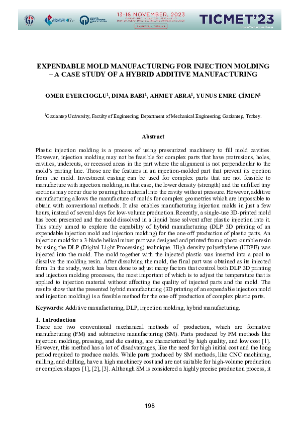 (PDF) EXPENDABLE MOLD MANUFACTURING FOR INJECTION MOLDING -A CASE STUDY OF A HYBRID ADDITIVE ...