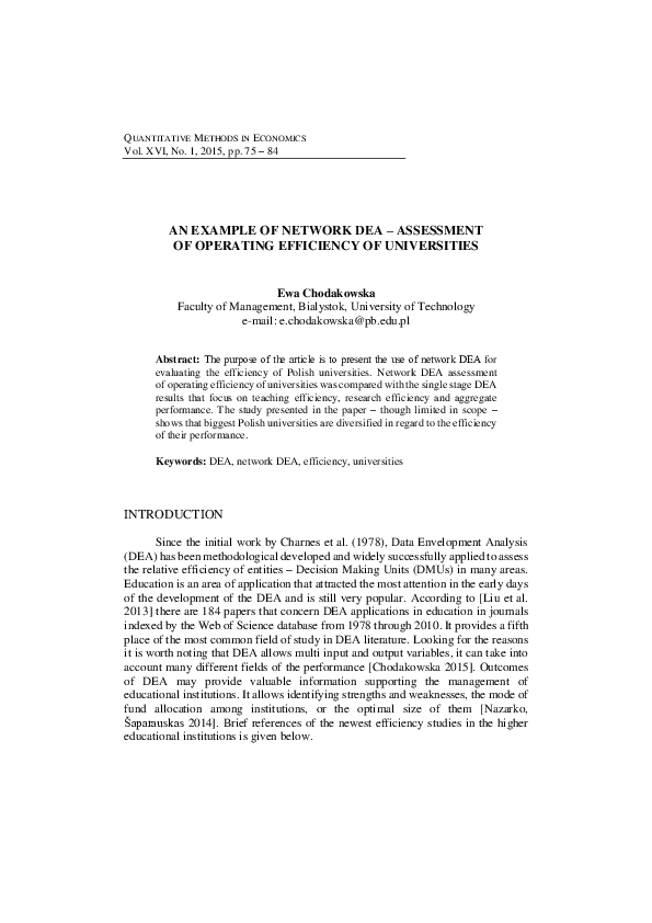 (PDF) An Example of Network Dea - Assessment of Operating Efficiency of ...