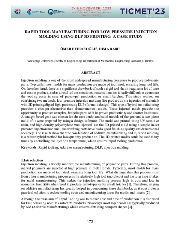 (PDF) RAPID TOOL MANUFACTURING FOR LOW PRESSURE INJECTION MOLDING USING DLP 3D PRINTING: A CASE ...