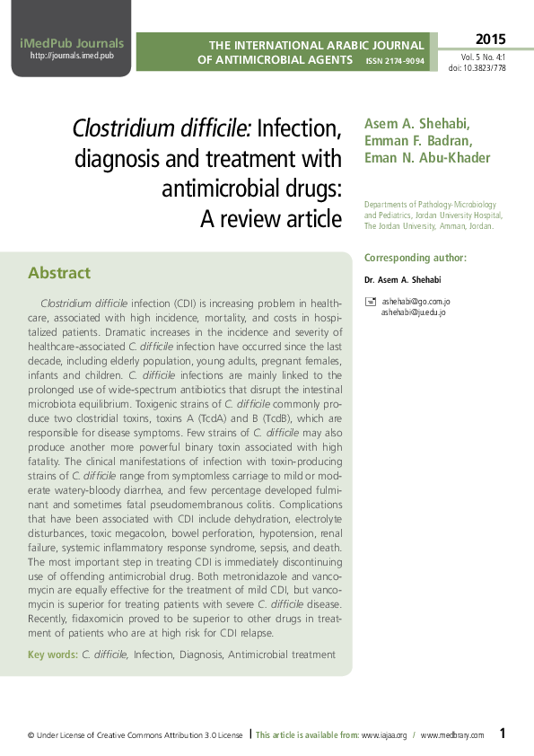 (PDF) Clostridium difficile: Infection, diagnosis and treatment with ...