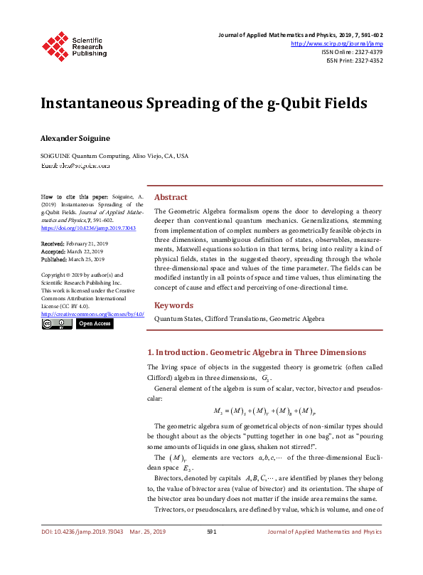 (PDF) Instantaneous Spreading of the g-Qubit Fields