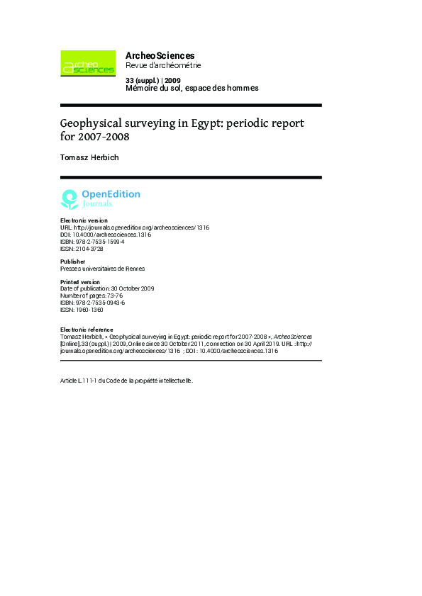 (PDF) Geophysical surveying in Egypt: periodic report for 2007-2008