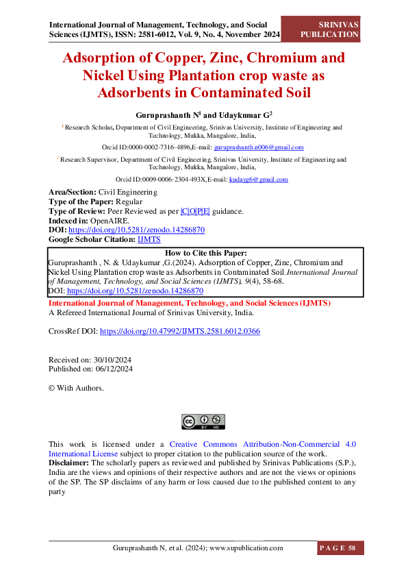 (PDF) Adsorption of Copper, Zinc, Chromium and Nickel Using Plantation crop waste as Adsorbents ...