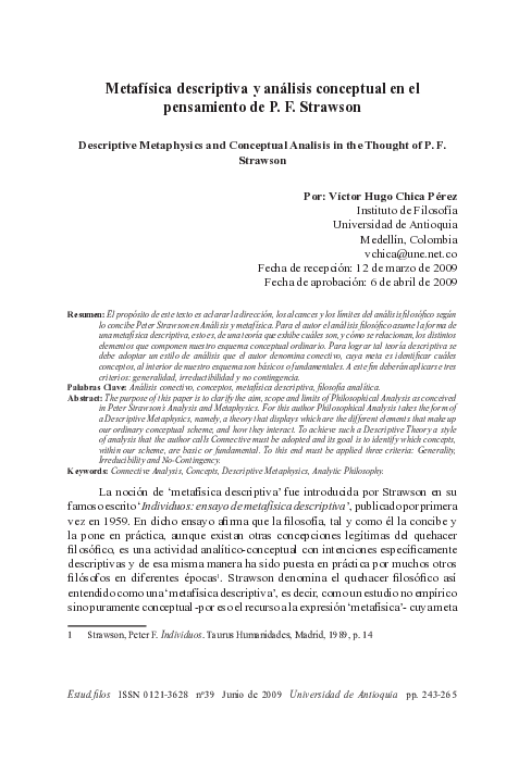 (PDF) Descriptive Metaphysics and Conceptual Analisis in the Thought of ...