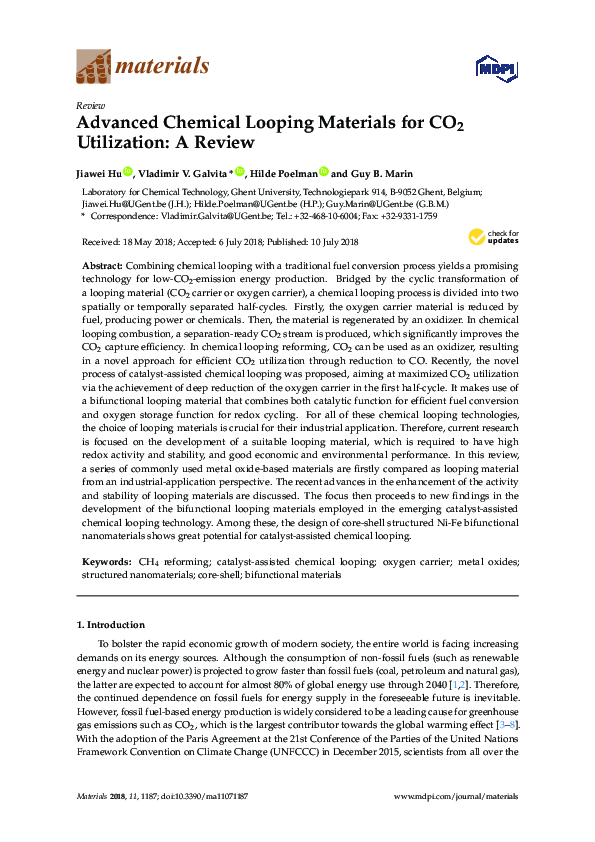 (PDF) Advanced Chemical Looping Materials for CO2 Utilization: A Review