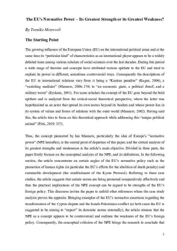 (PDF) The EU's Normative Power - Strength or Weakness?