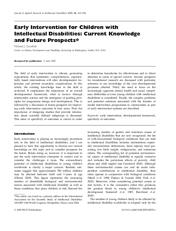 (PDF) Early Intervention for Children with Intellectual Disabilities: Current Knowledge and ...