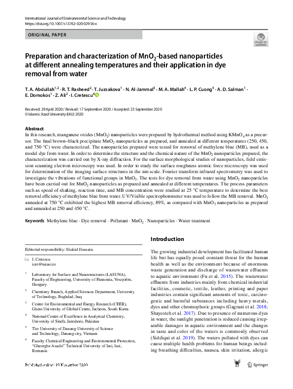 (PDF) Preparation and characterization of MnO2-based nanoparticles at ...