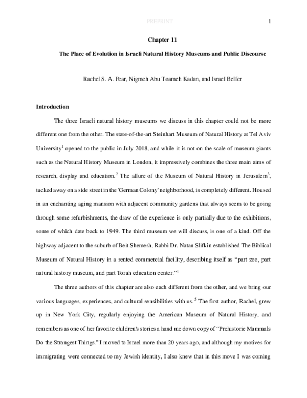 (PDF) The Place of Evolution in Israeli Natural History Museums and ...