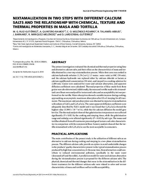 (PDF) Nixtamalization in Two Steps with Different Calcium Salts and the ...