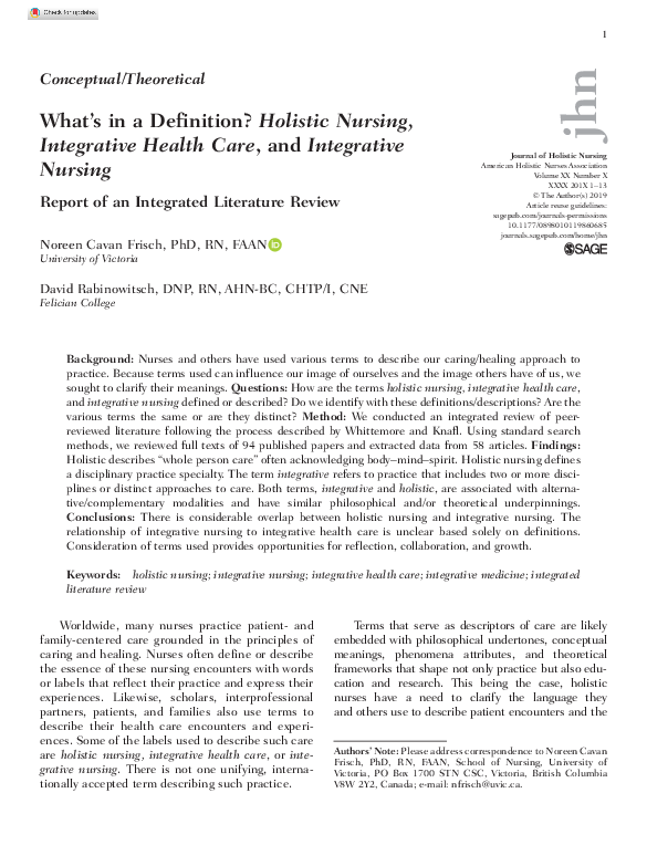 (PDF) What’s in a Definition?Holistic Nursing, Integrative Health Care ...