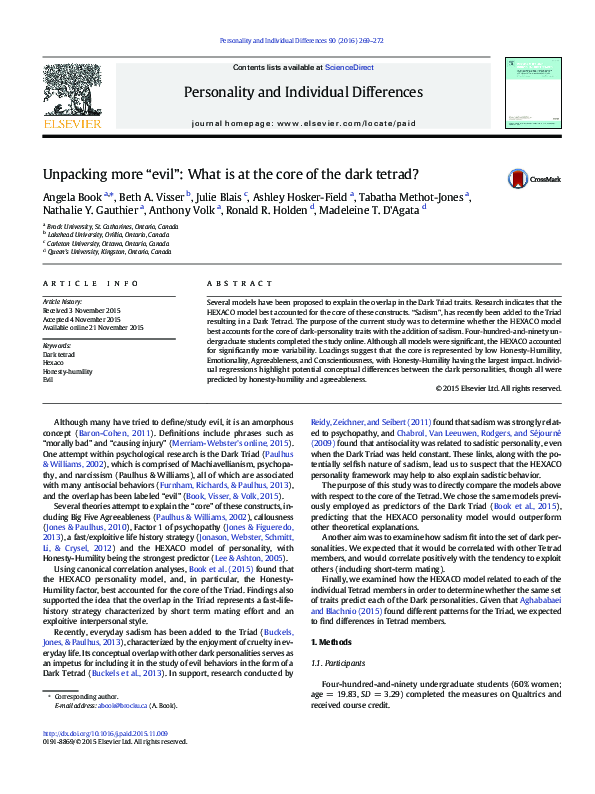 (PDF) Unpacking more “evil”: What is at the core of the dark tetrad?