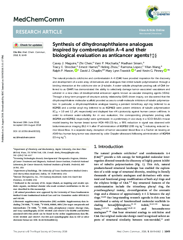(PDF) Synthesis of dihydronaphthalene analogues inspired by combretastatin A-4 and their ...