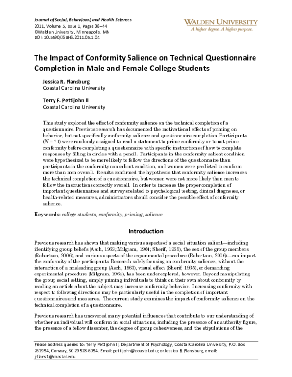 (PDF) The Impact of Conformity Salience on Technical Questionnaire ...