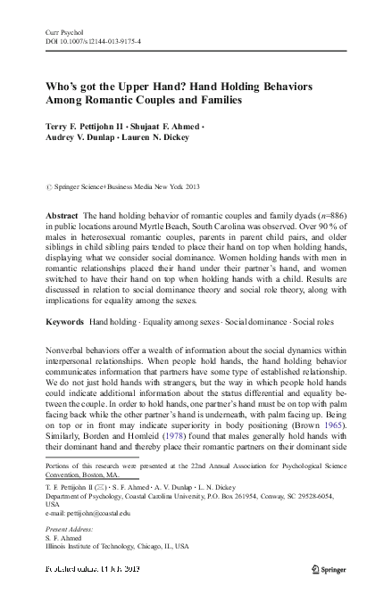 (PDF) Who’s got the Upper Hand? Hand Holding Behaviors Among Romantic ...