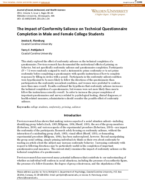 (PDF) The Impact of Conformity Salience on Technical Questionnaire ...