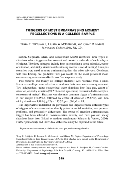 (PDF) Triggers of Most Embarrassing Moment Recollections in a College ...