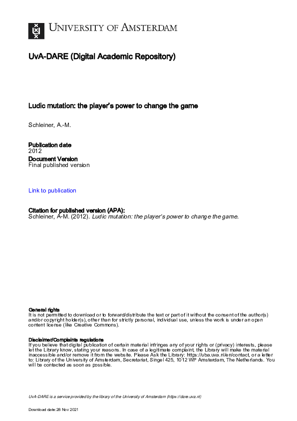 (PDF) Ludic mutation: the player’s power to change the game