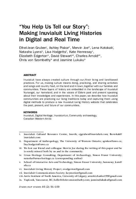(PDF) ‘You help us tell our story’: Making Inuvialuit Living Histories ...