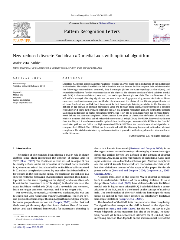 (PDF) New reduced discrete Euclidean nD medial axis with optimal algorithm