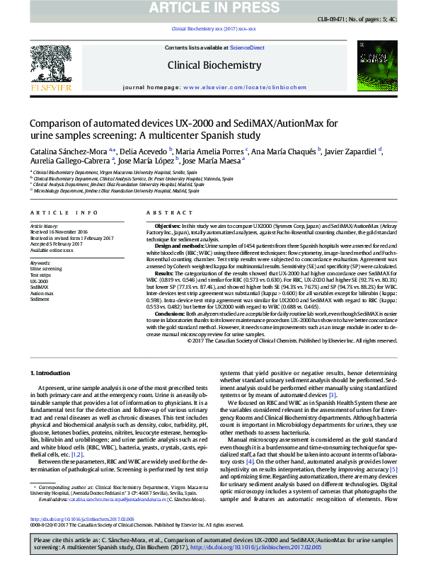 (PDF) Comparison of automated devices UX-2000 and SediMAX/AutionMax for ...