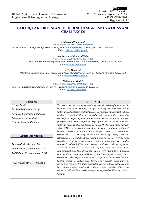 (PDF) EARTHQUAKE-RESISTANT BUILDING DESIGN: INNOVATIONS AND CHALLENGES