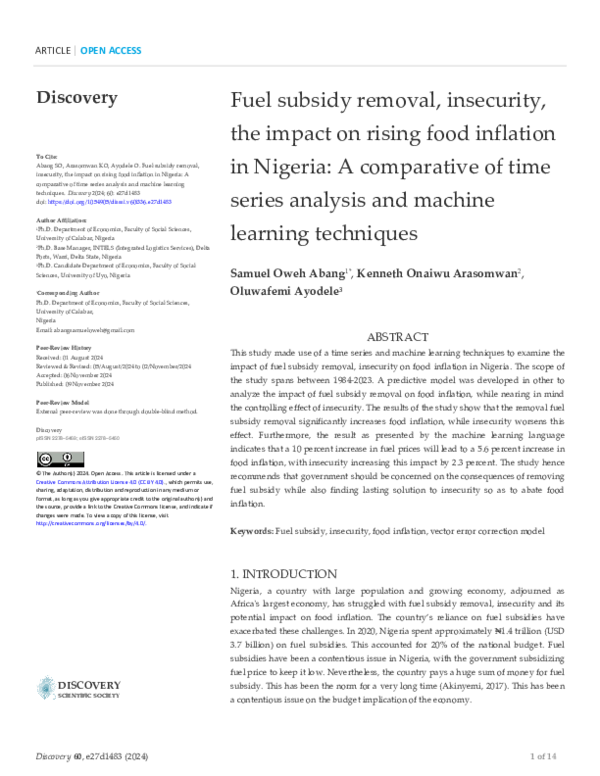 (PDF) Fuel subsidy removal, insecurity, the impact on rising food inflation in Nigeria: A ...