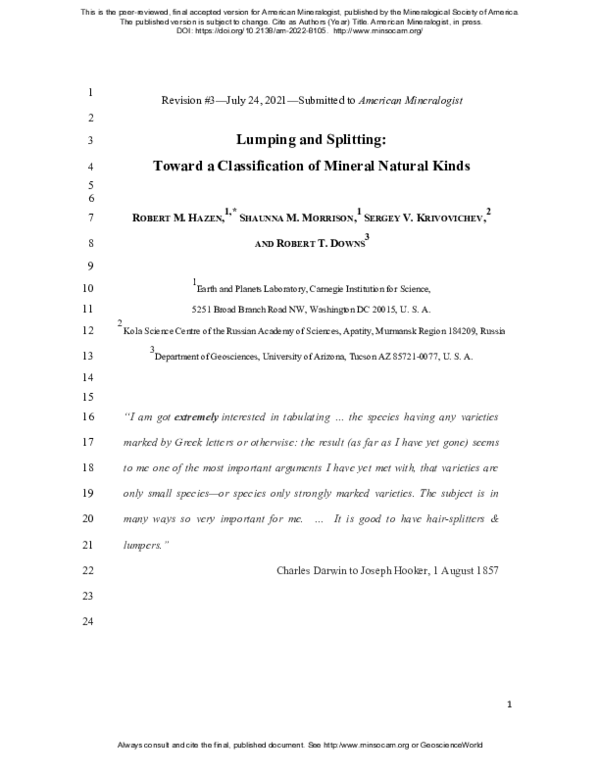 (PDF) Lumping and splitting: Toward a classification of mineral natural ...