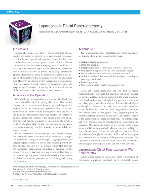 (PDF) Laparoscopic distal pancreatectomy | Christi Walsh MSN, CRNP - Academia.edu