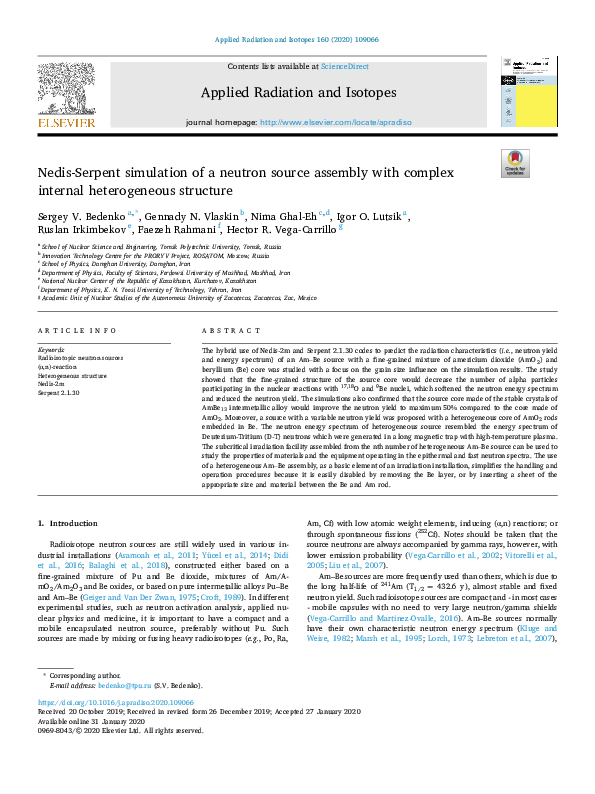 (PDF) Nedis-Serpent simulation of a neutron source assembly with ...