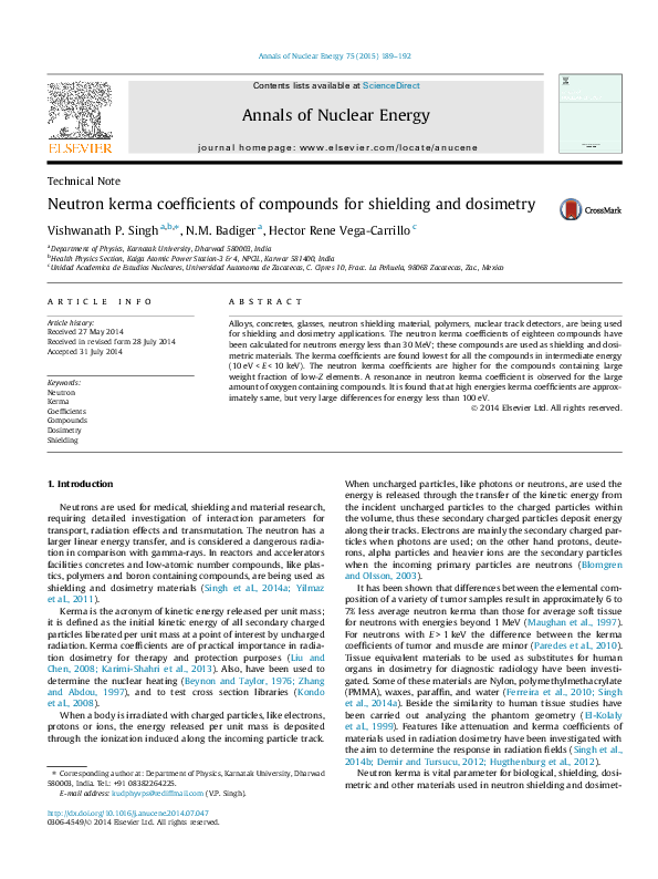 (PDF) Neutron kerma coefficients of compounds for shielding and dosimetry