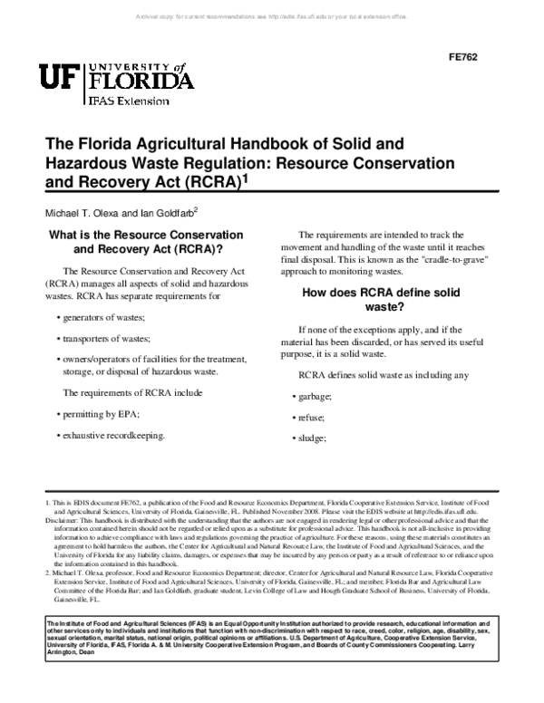 (PDF) Florida Agricultural Handbook of Solid and Hazardous Waste ...