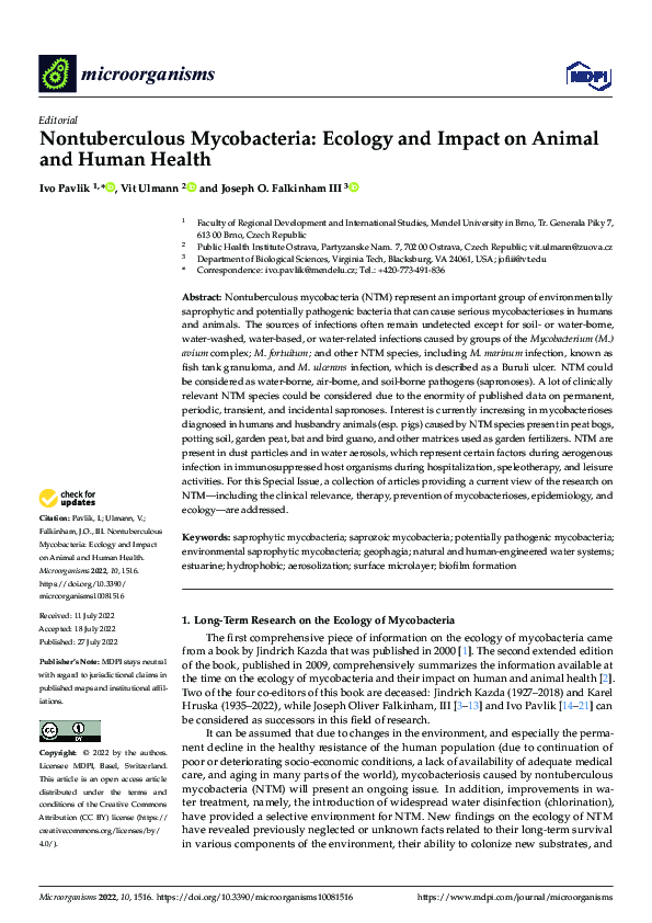 (PDF) Nontuberculous Mycobacteria: Ecology and Impact on Animal and Human Health