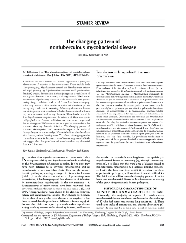 (PDF) The Changing Pattern of Nontuberculous Mycobacterial Disease | Joseph Falkinham - Academia.edu