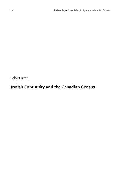 (PDF) Jewish continuity and the Canadian census