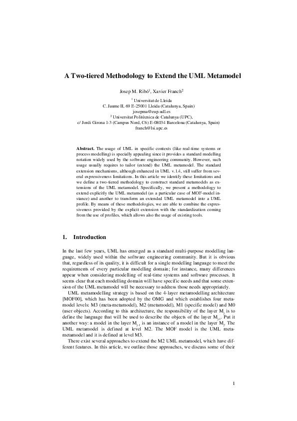 (PDF) A Two-tiered methodology to extend the UML metamodel