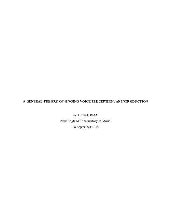 (PDF) A General Theory of Singing Voice Perception: An Introduction
