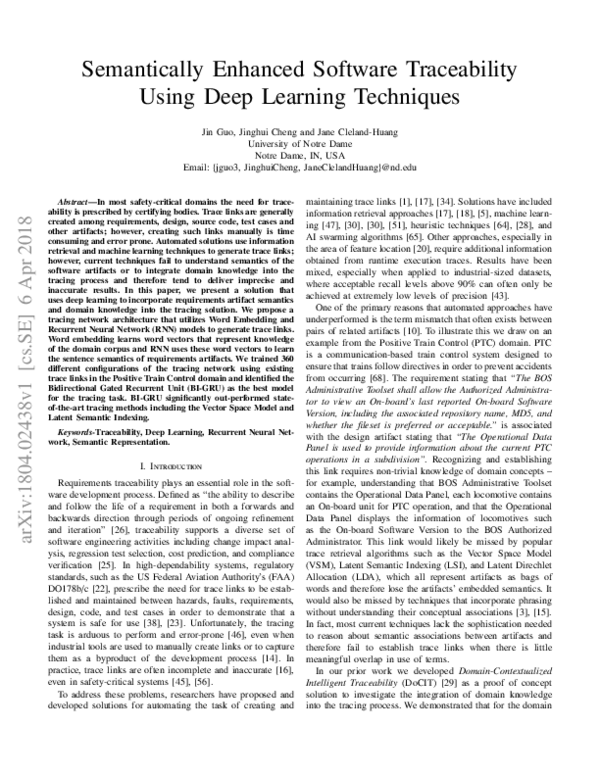 (PDF) Semantically Enhanced Software Traceability Using Deep Learning Techniques