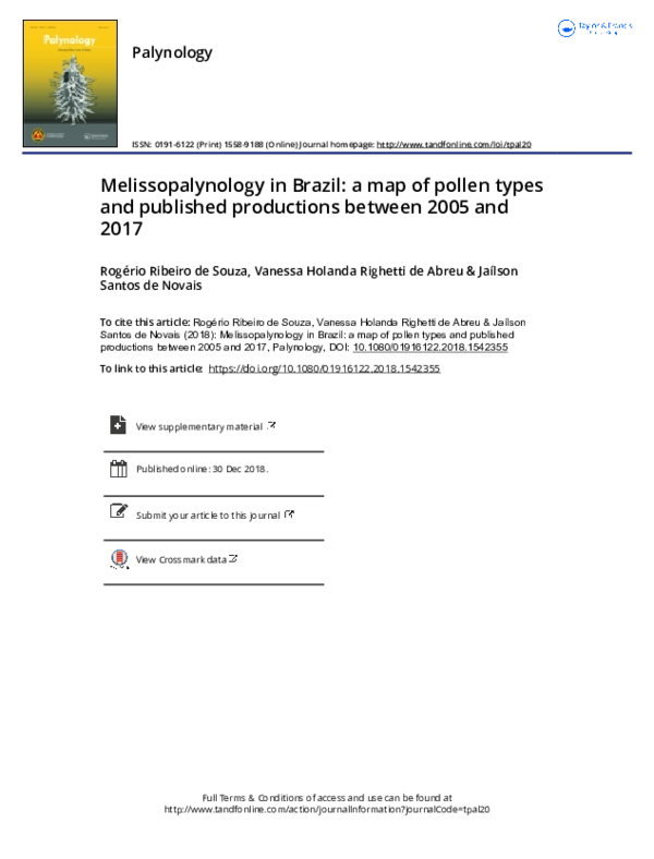 (PDF) Melissopalynology in Brazil: a map of pollen types and published ...