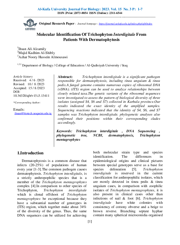 (PDF) Molecular identification of Trichophyton interdigitale from ...