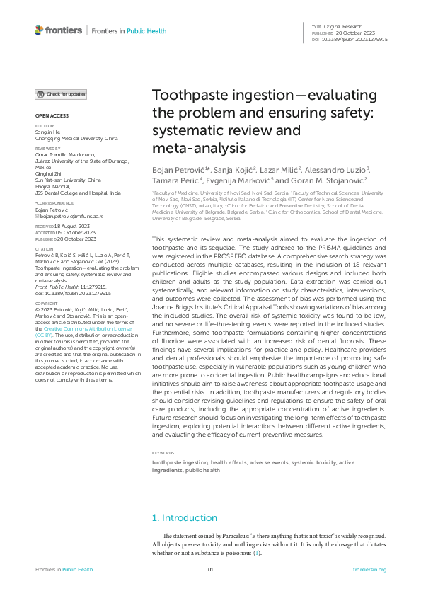 (PDF) Toothpaste ingestion—evaluating the problem and ensuring safety ...