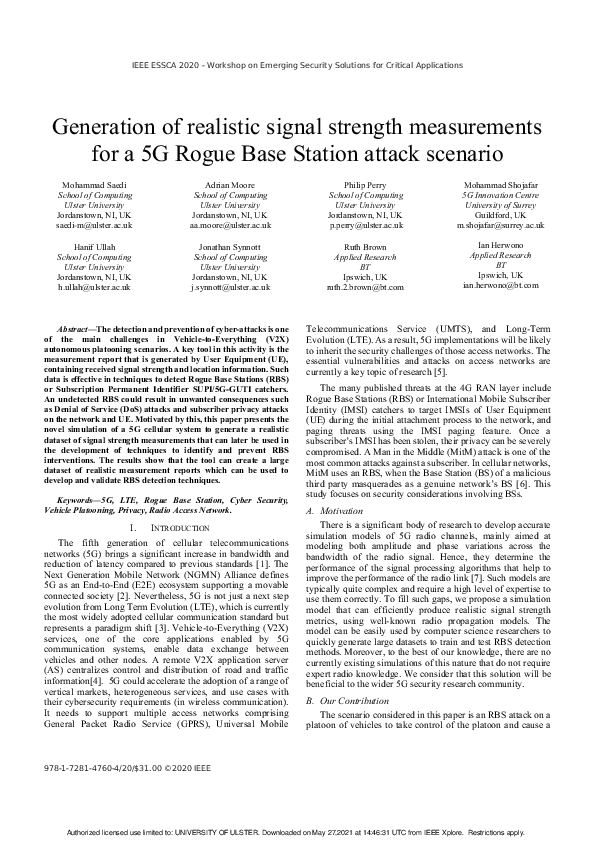 (PDF) Generation of realistic signal strength measurements for a 5G ...