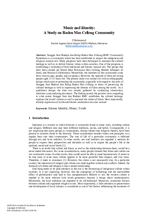(PDF) Music and Identity: A Study on Raden Mas Celleng Community