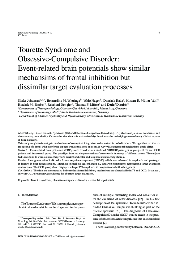(PDF) Tourette Syndrome and Obsessive-Compulsive Disorder: Event ...