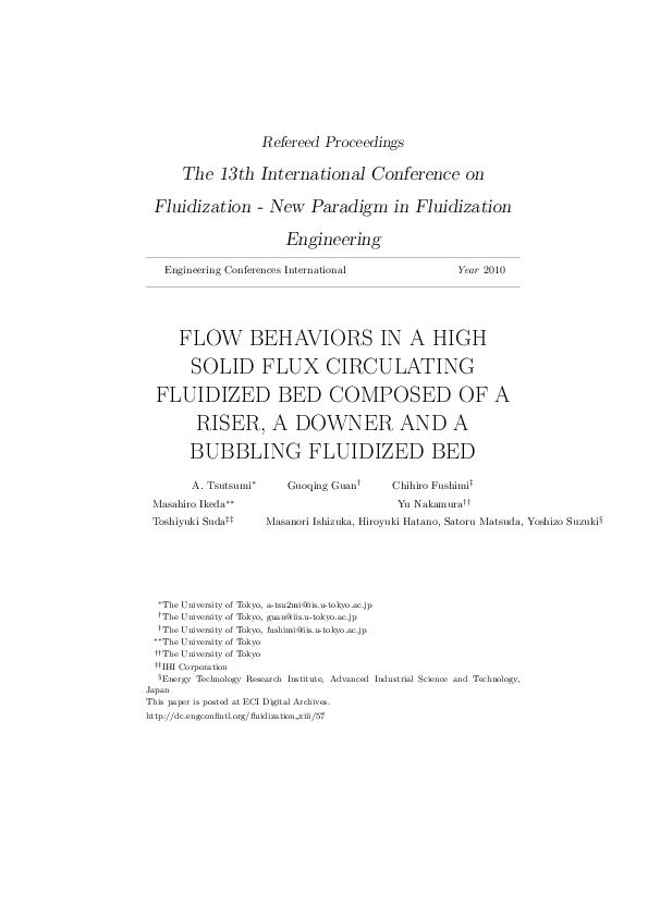 (PDF) Flow Behaviors in a High Solid Flux Circulating Fluidized Bed Composed of a Riser, a ...
