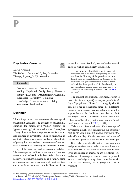(PDF) Critical Perspectives on Psychiatric Genetics