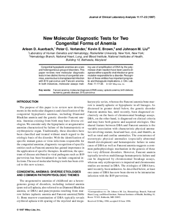 (PDF) New molecular diagnostic tests for two congenital forms of anemia ...