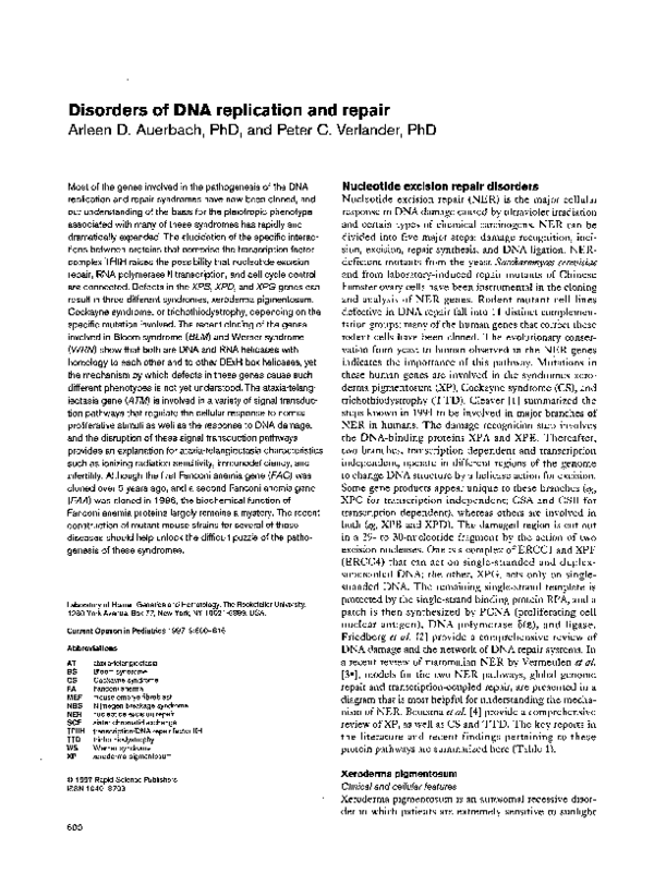 (PDF) Disorders of DNA replication and repair