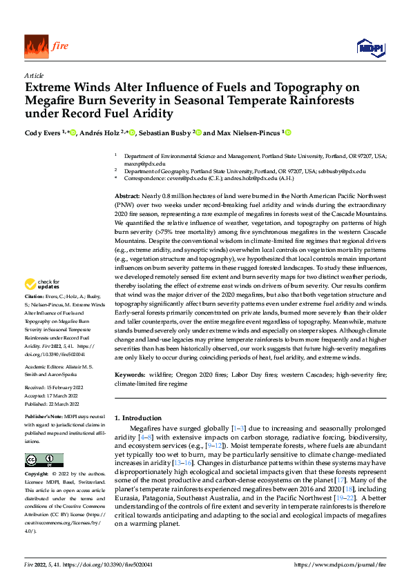 (PDF) Extreme Winds Alter Influence of Fuels and Topography on Megafire ...